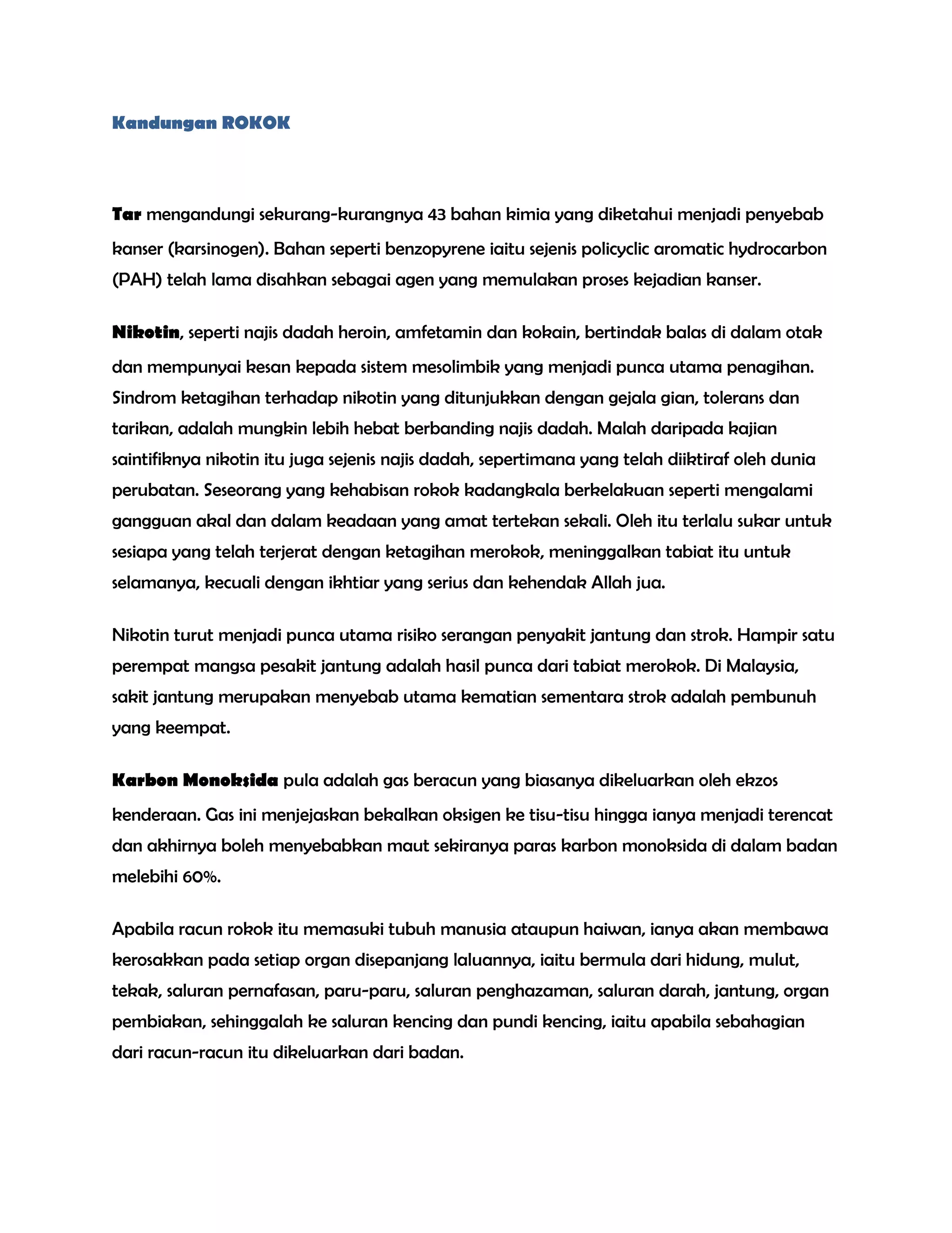 Kandungan zat berbahaya dalam rokok | DOCX