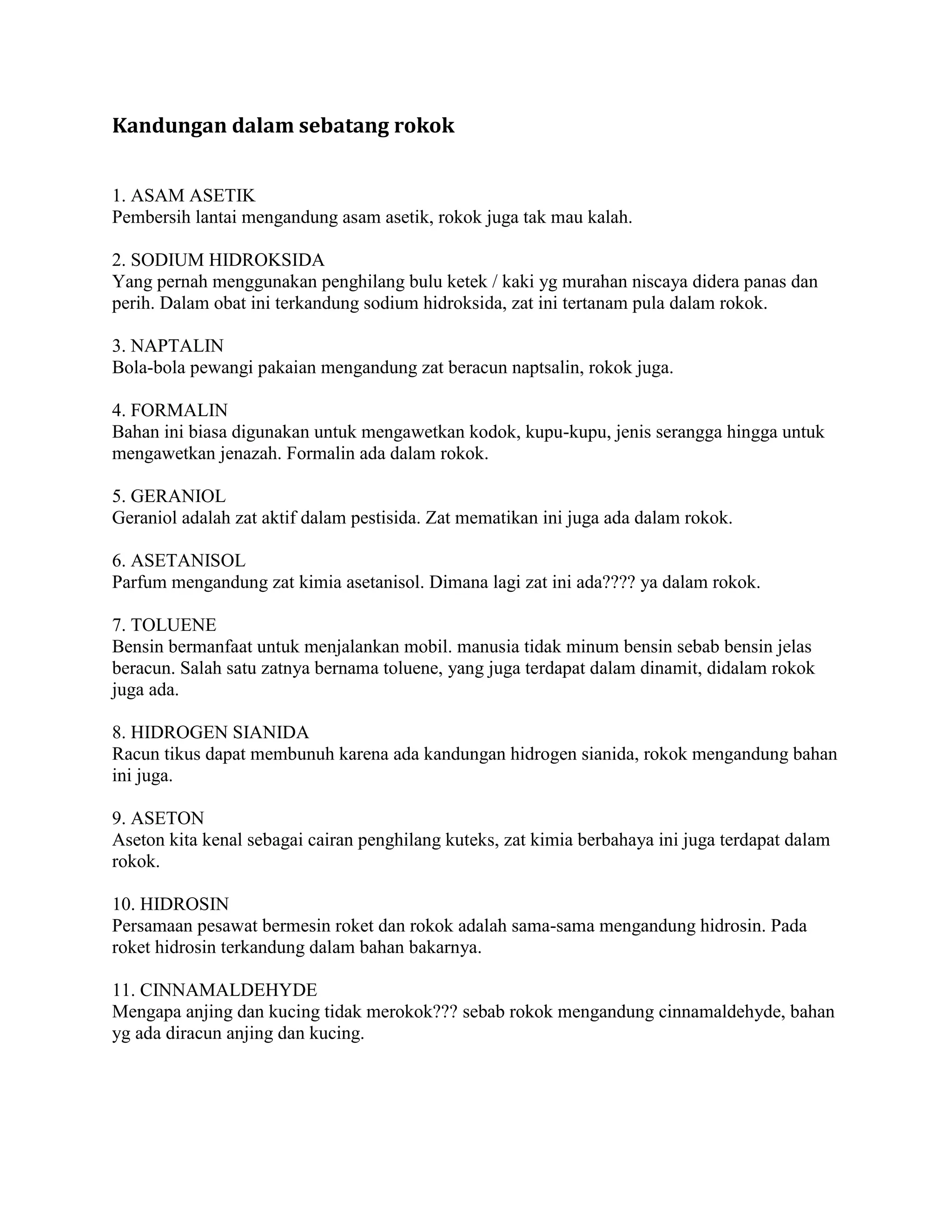 Kandungan zat berbahaya dalam rokok | DOCX