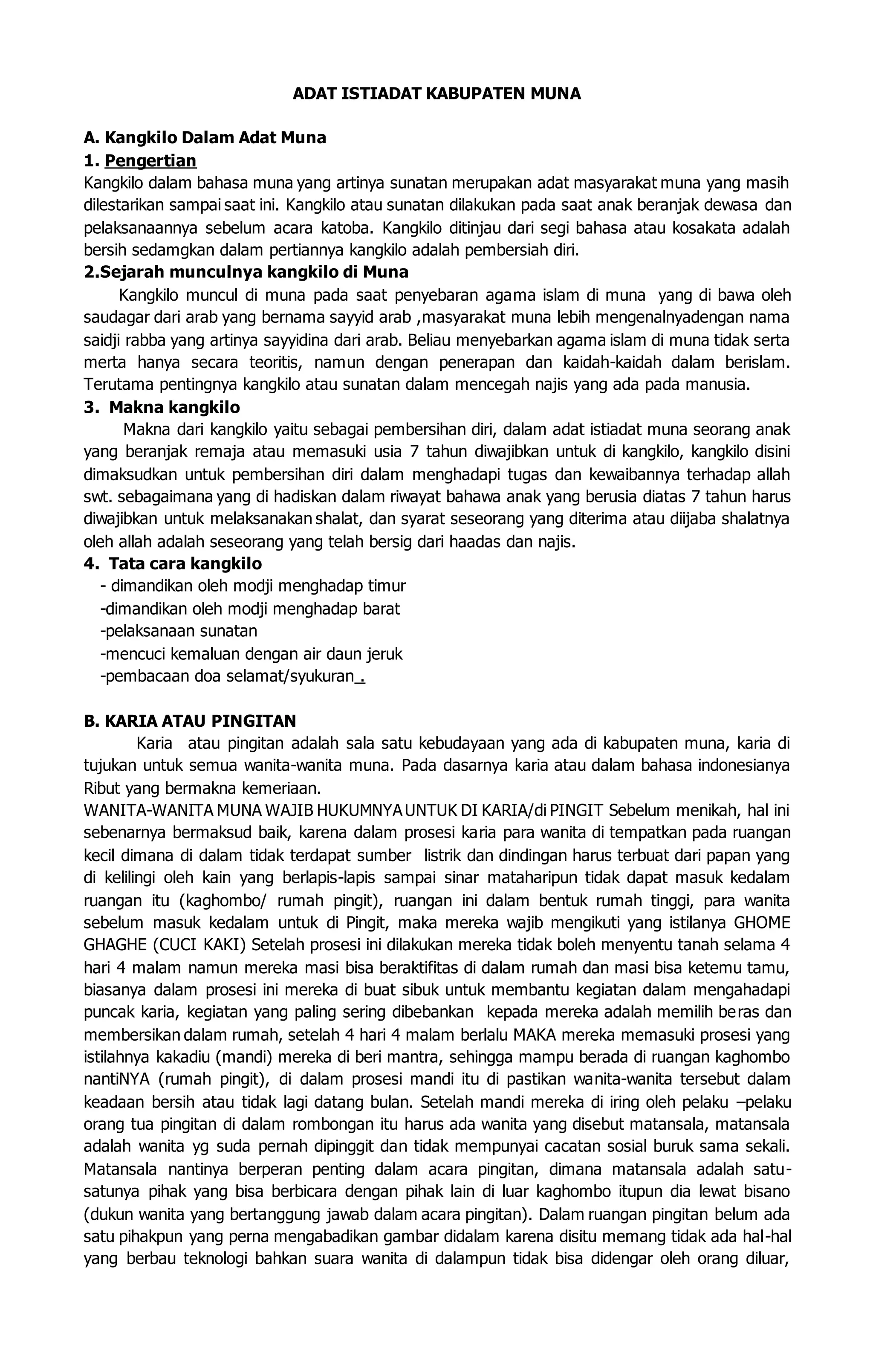 Kangkilo dalam adat muna | DOCX
