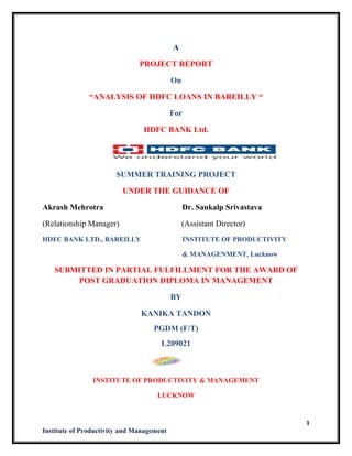 Kanika tandon hdfc_bank_ltd._summer_internship_project... | PDF