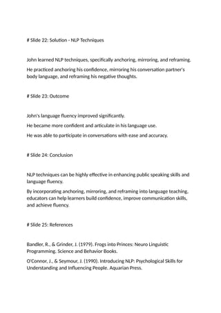 Neurolinguistic Programming (NLP) in Language Teaching: Enhancing Public Speaking Skills | PDF