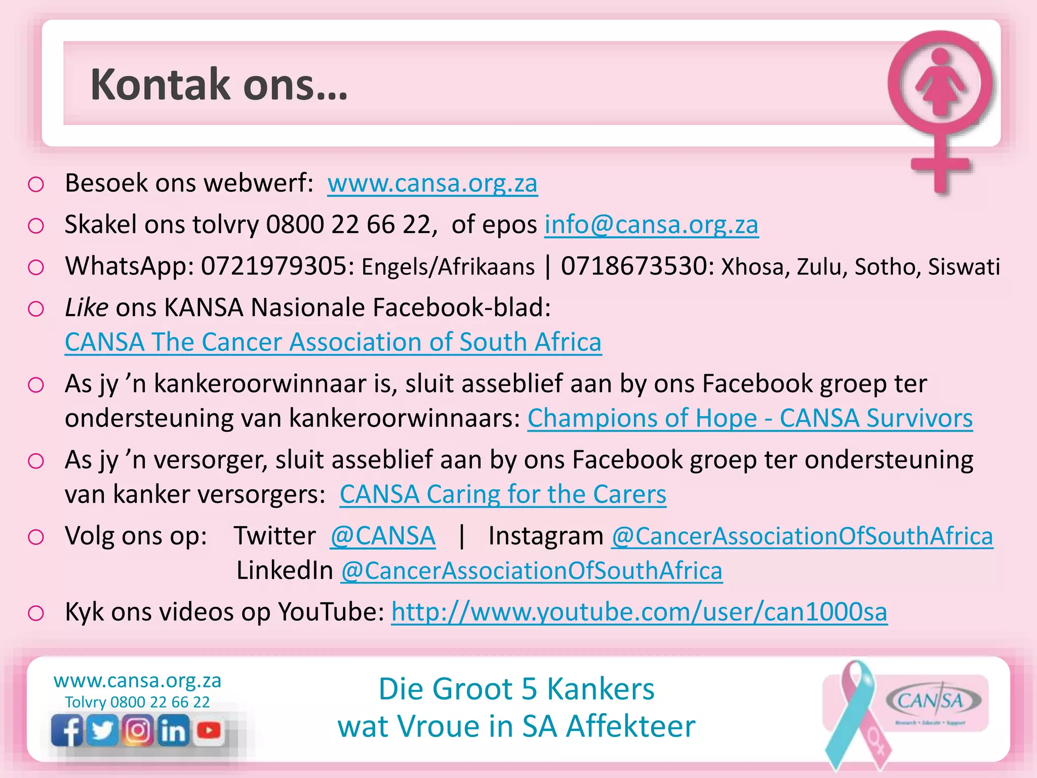 KANSA Vrouegesondheid - Gevorderde Borskanker - 2019 | PPTX