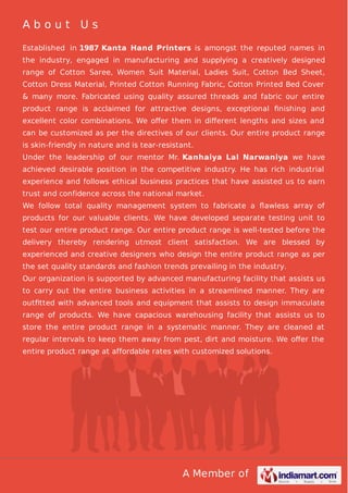 Kanta Hand Printers, Jaipur, Women Suit Material | PDF