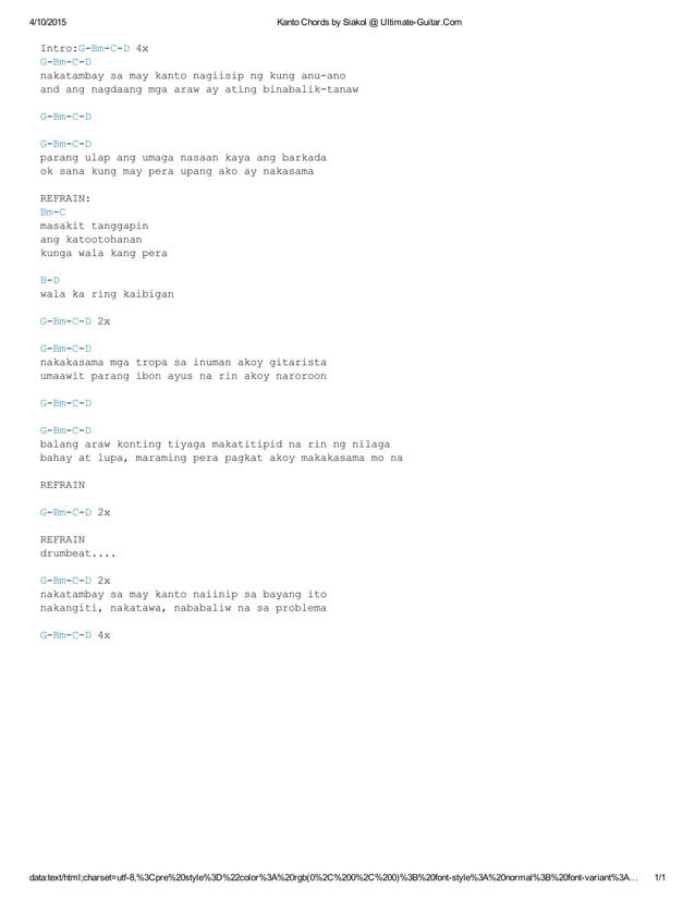 Kanto chords by siakol @ ultimate guitar | PDF
