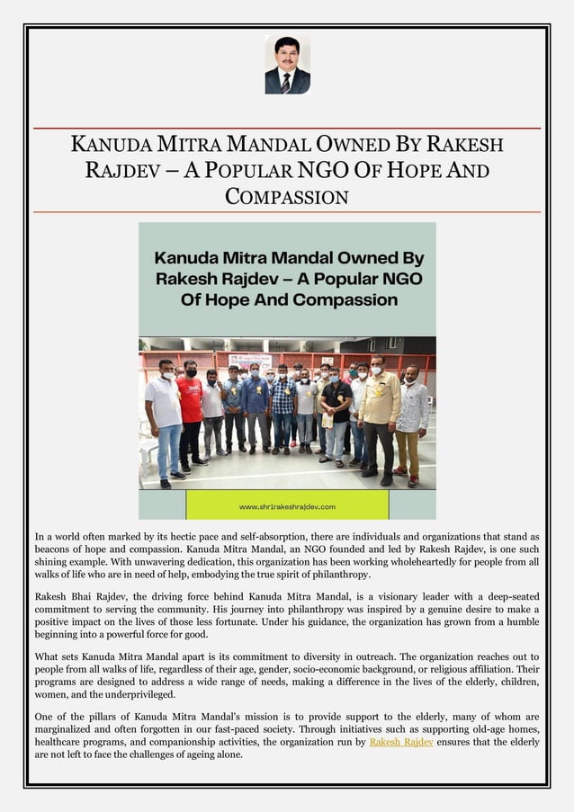 Kanuda Mitra Mandal Owned By Rakesh Rajdev – A Popular NGO Of Hope And ...