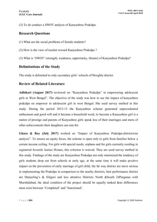 Kanyashree prakalpa, a milestone towards women empowerment a swot ...