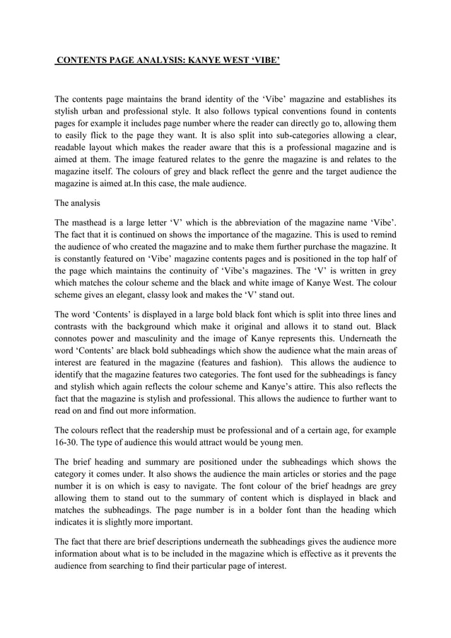 Kanye w contents page analysis | DOCX