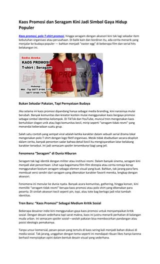 Kaos Promosi dan Seragam Kini Jadi Simbol Gaya Hidup Populer | PDF