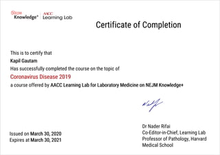 AACC learning lab for Laboratory Medicine- Certificate | PDF