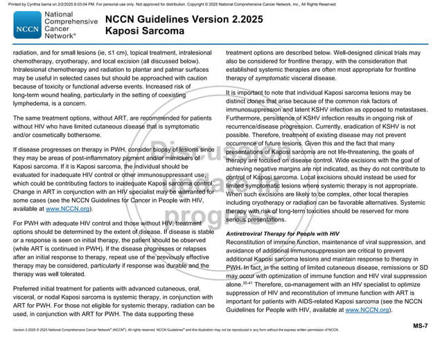 Sarcoma de kaposi segun nccn evidence blocks | PPT