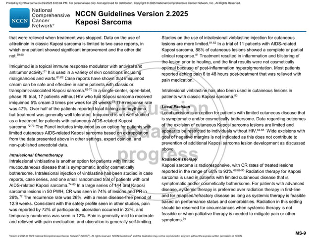 Sarcoma de kaposi segun nccn evidence blocks | PPT
