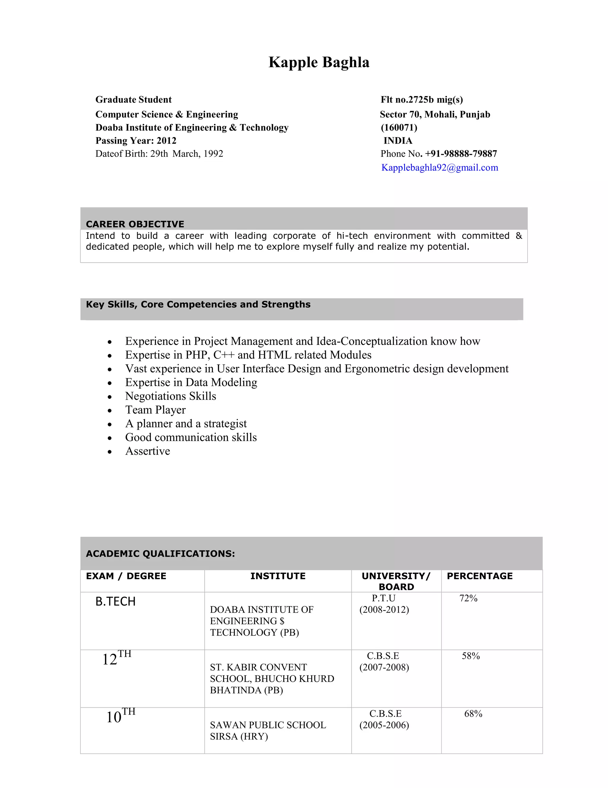 Kapple baghla resume | DOCX | Computing | Technology & Computing