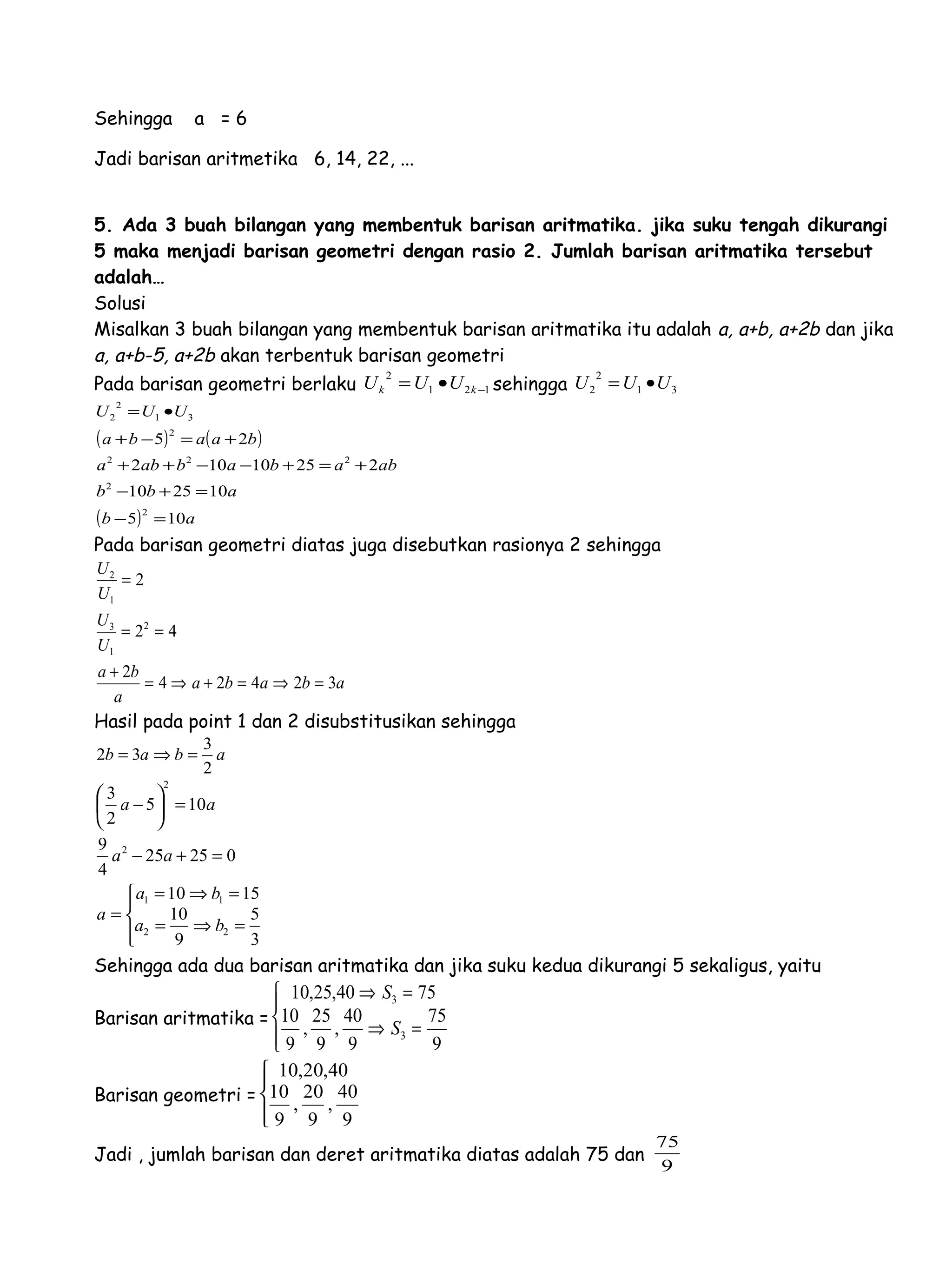 latihan soal dan pembahsan barisan dan deret | DOC
