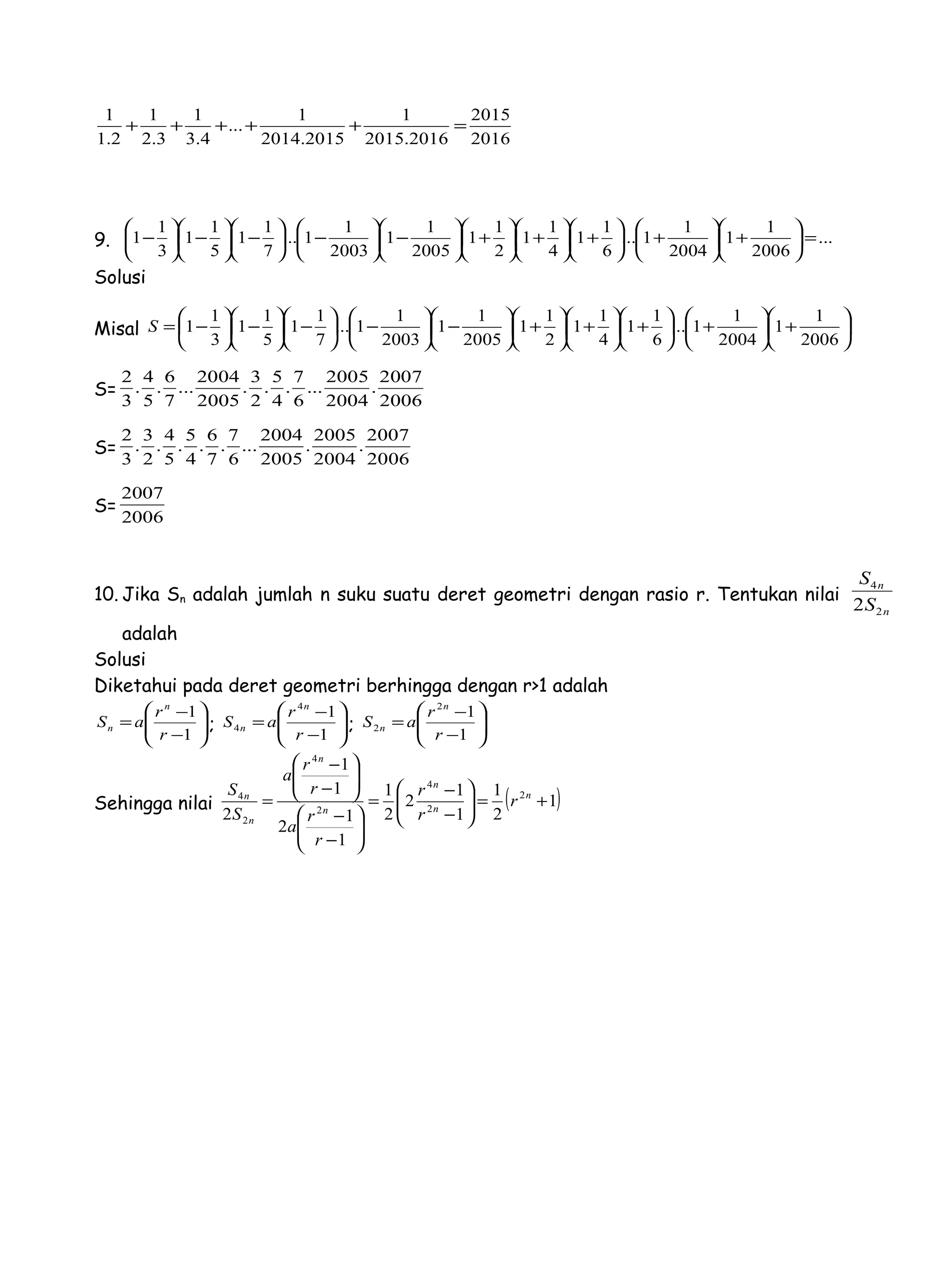 latihan soal dan pembahsan barisan dan deret | DOC