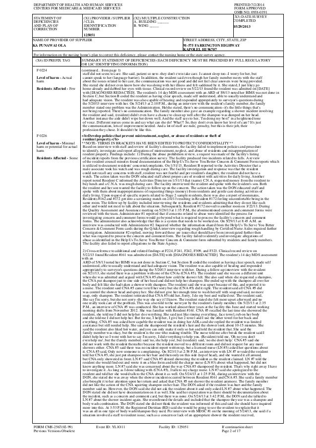 Nursing home inspection form
