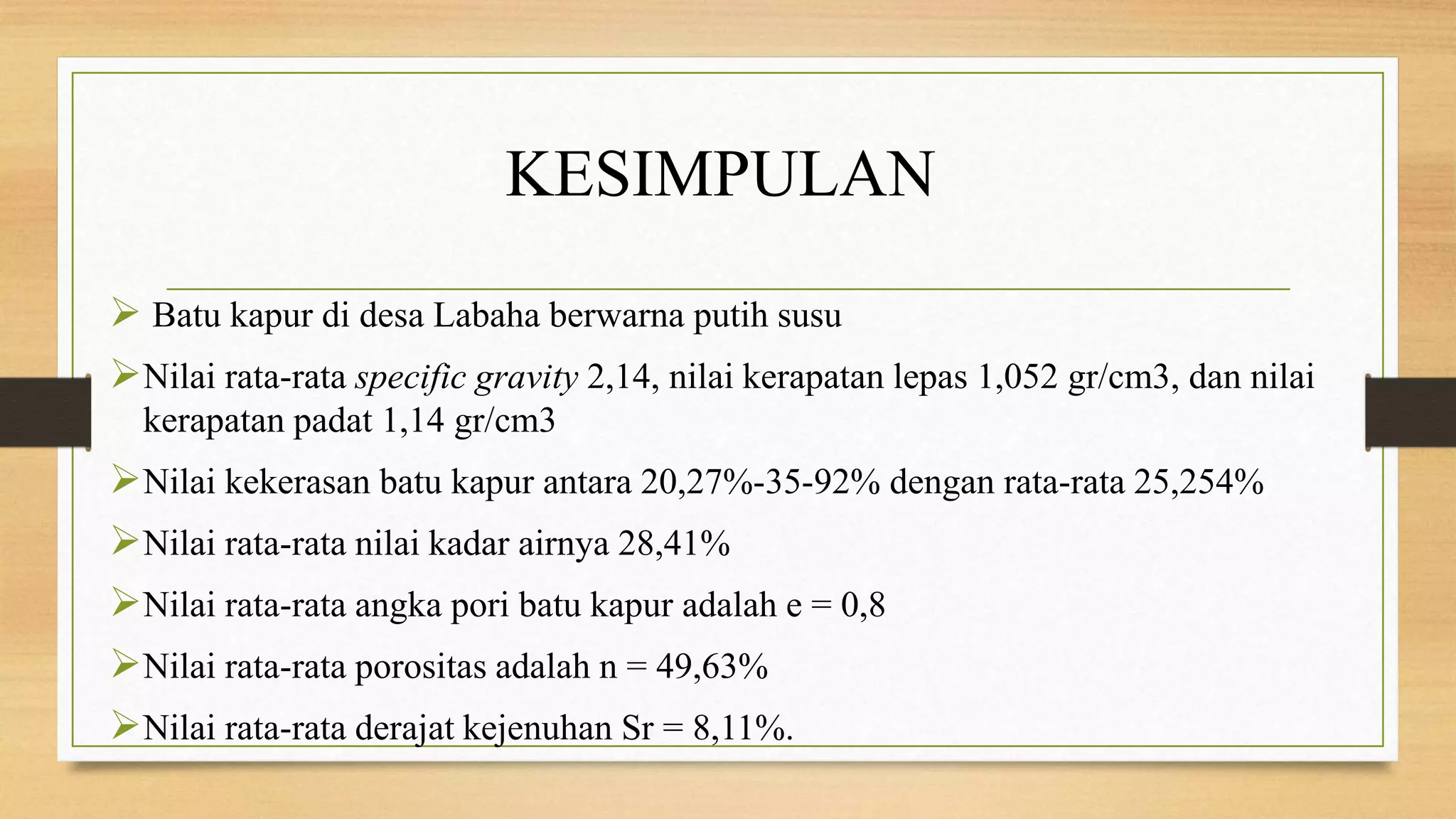 Karakterisasi sifat fisika batu kapur di desa labaha | PPT