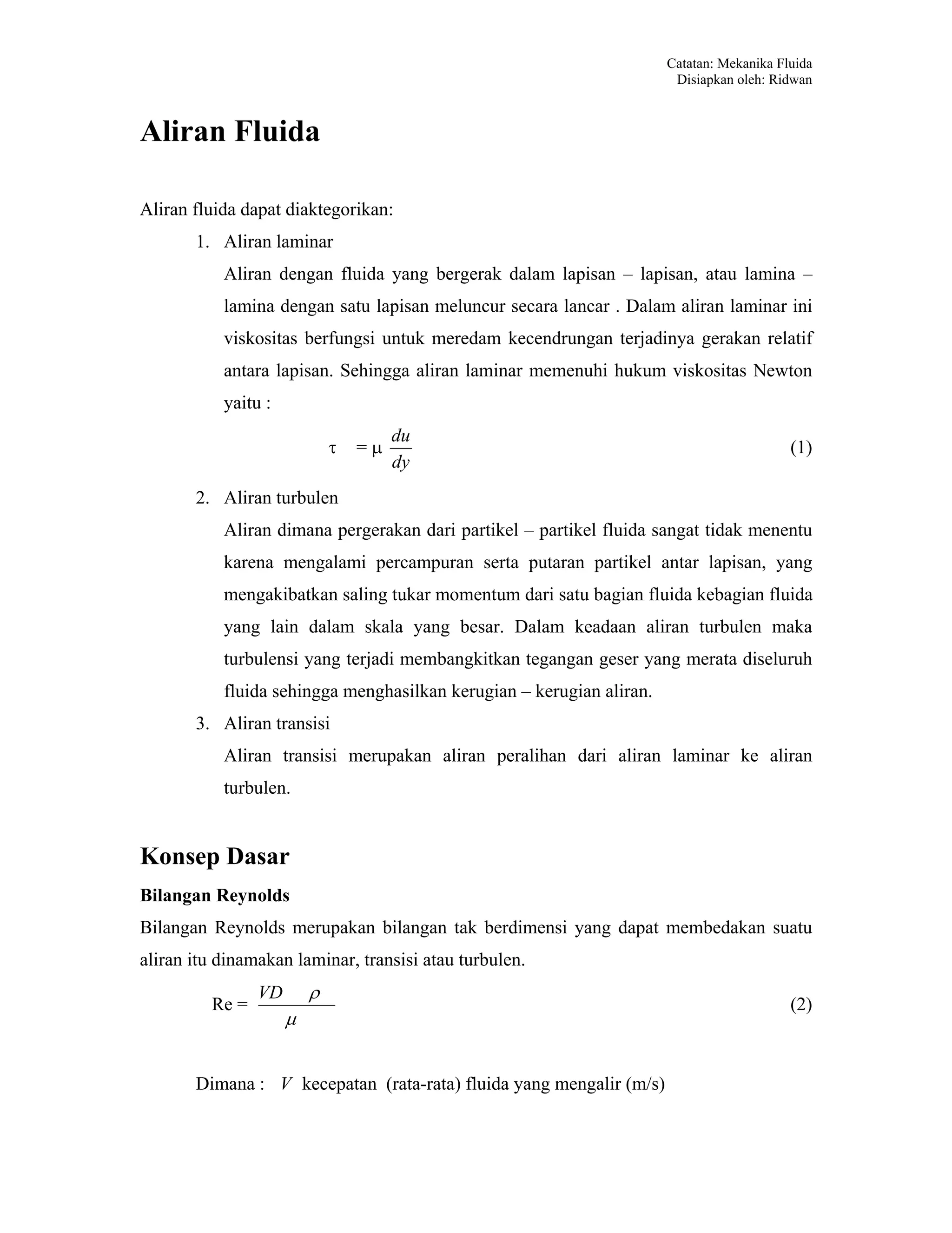 Karakteristik aliran fluida1 | PDF