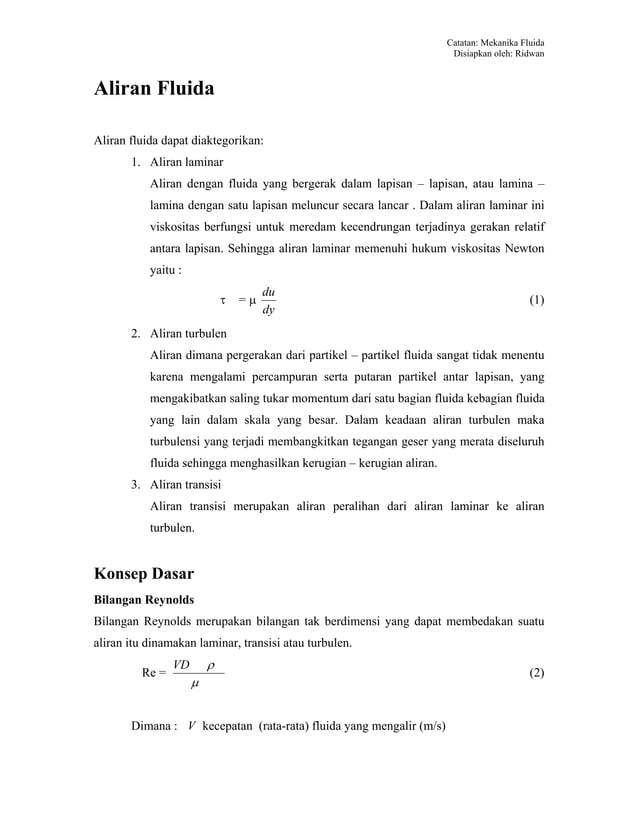 Karakteristik aliran fluida1 | PDF