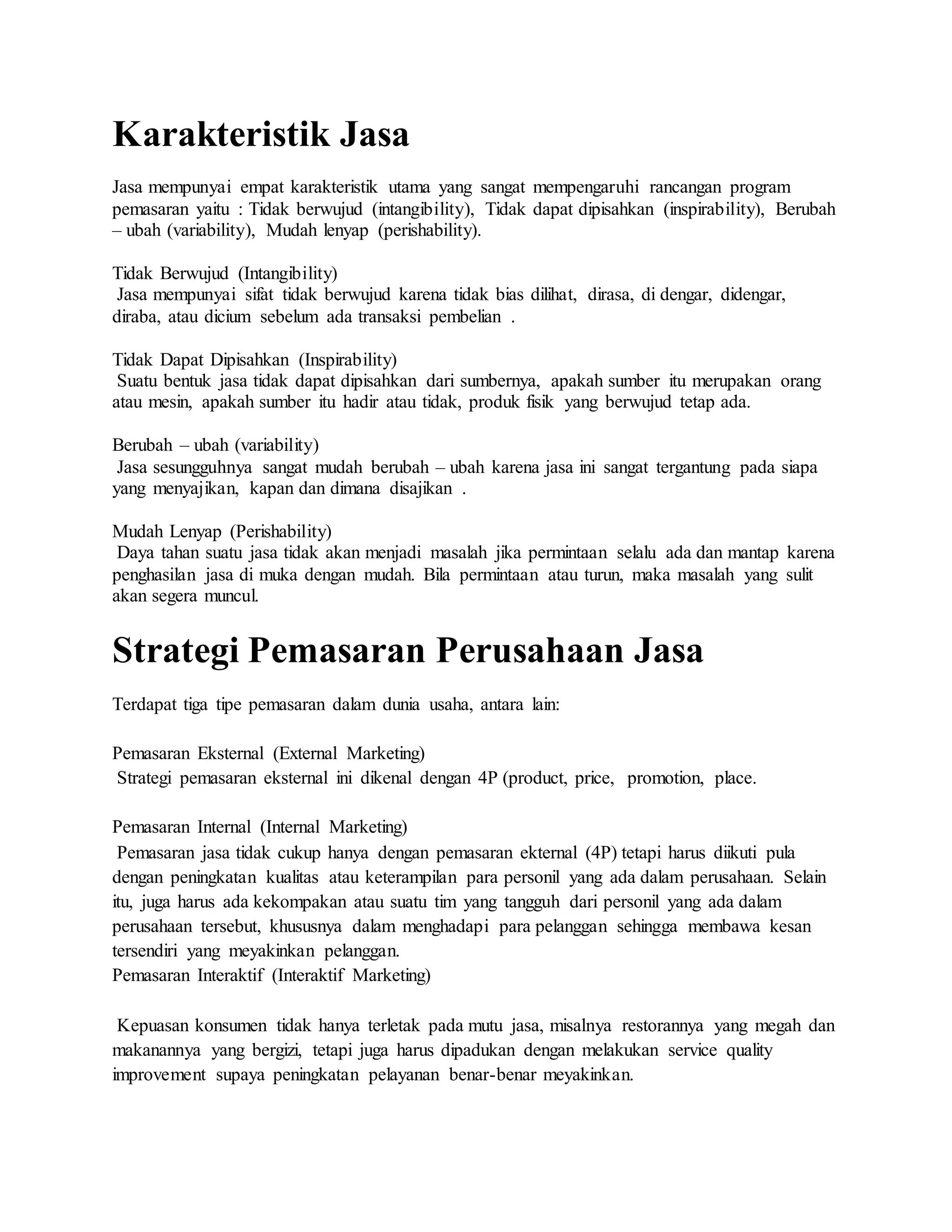 Karakteristik jasa | PDF