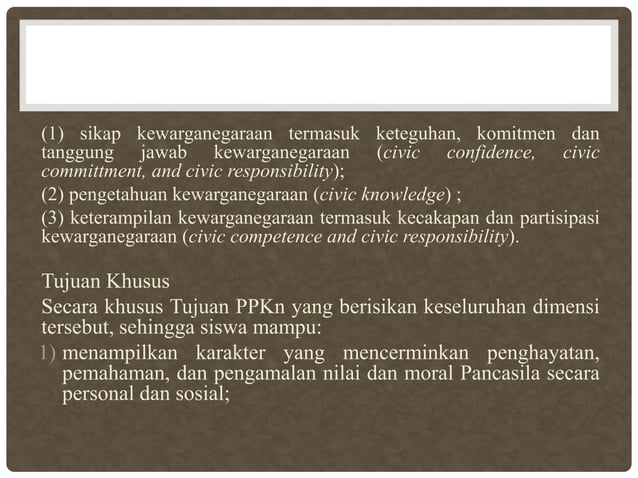 Karakteristik mata pelajaran PPKn | PPTX