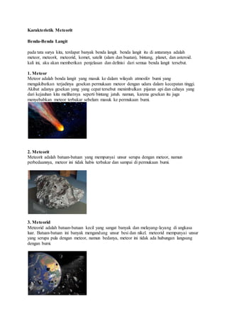 Karakteristik meteorit | DOCX