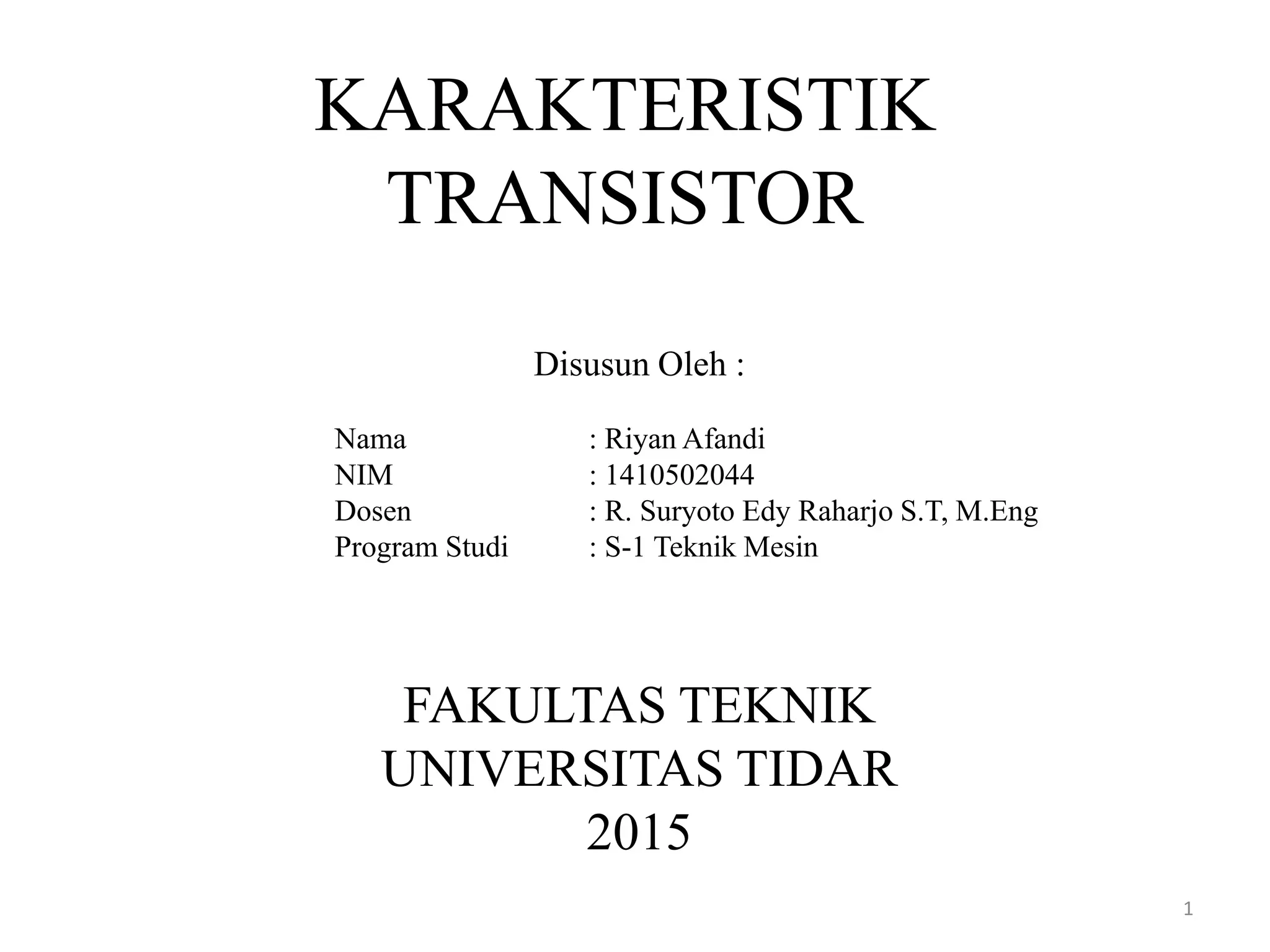 Karakteristik Transistor | PPTX