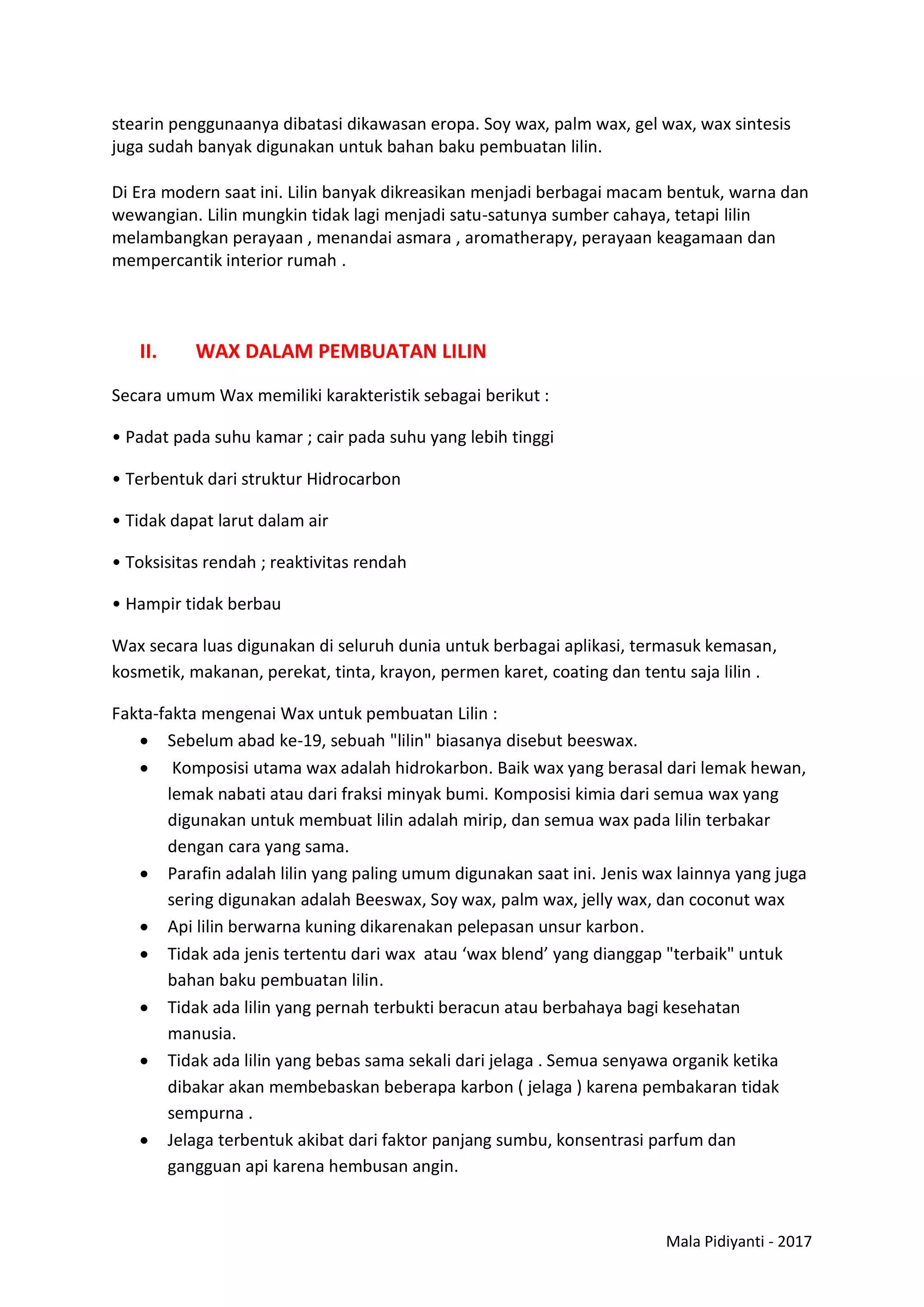 Karakteristik wax dalam pembuatan lilin | PDF