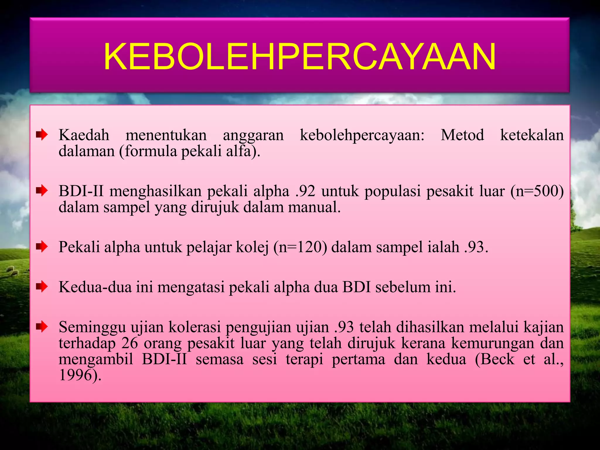 UJIAN PENGUKURAN : BECK DEPRESSION INVENTORY (BDI) | PPTX