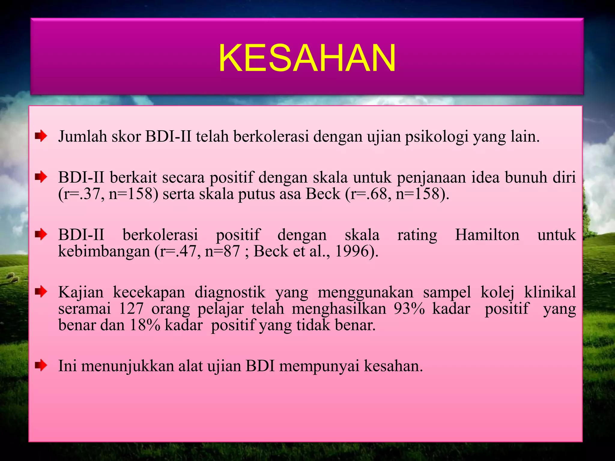 UJIAN PENGUKURAN : BECK DEPRESSION INVENTORY (BDI) | PPTX