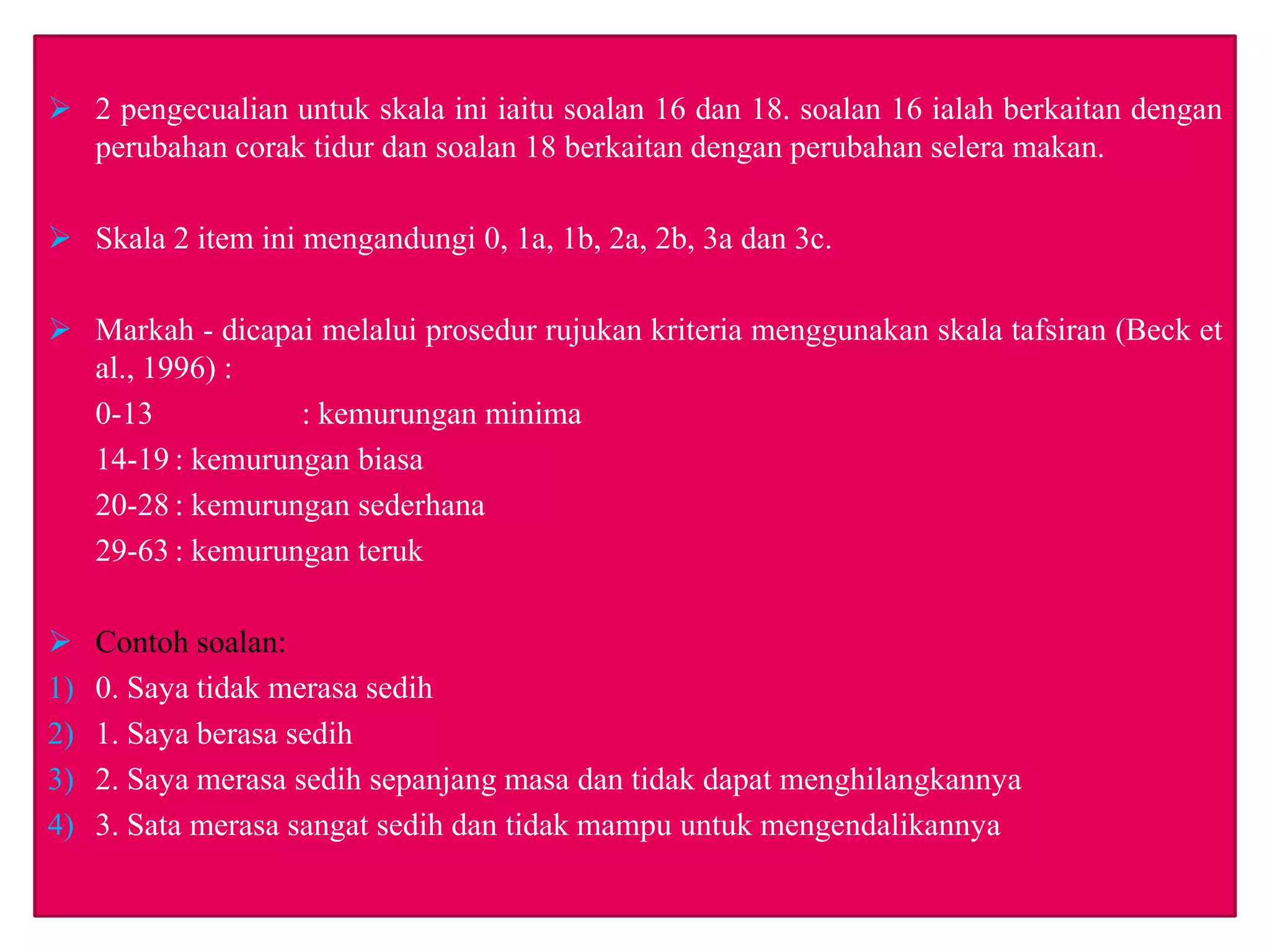 UJIAN PENGUKURAN : BECK DEPRESSION INVENTORY (BDI) | PPTX