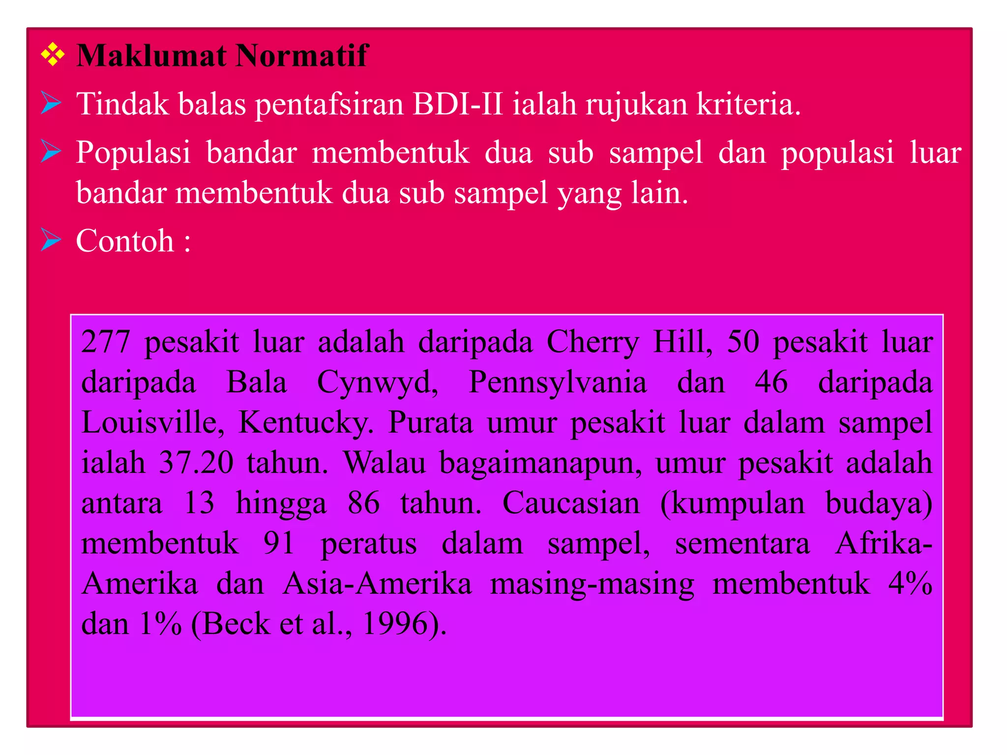 UJIAN PENGUKURAN : BECK DEPRESSION INVENTORY (BDI) | PPTX