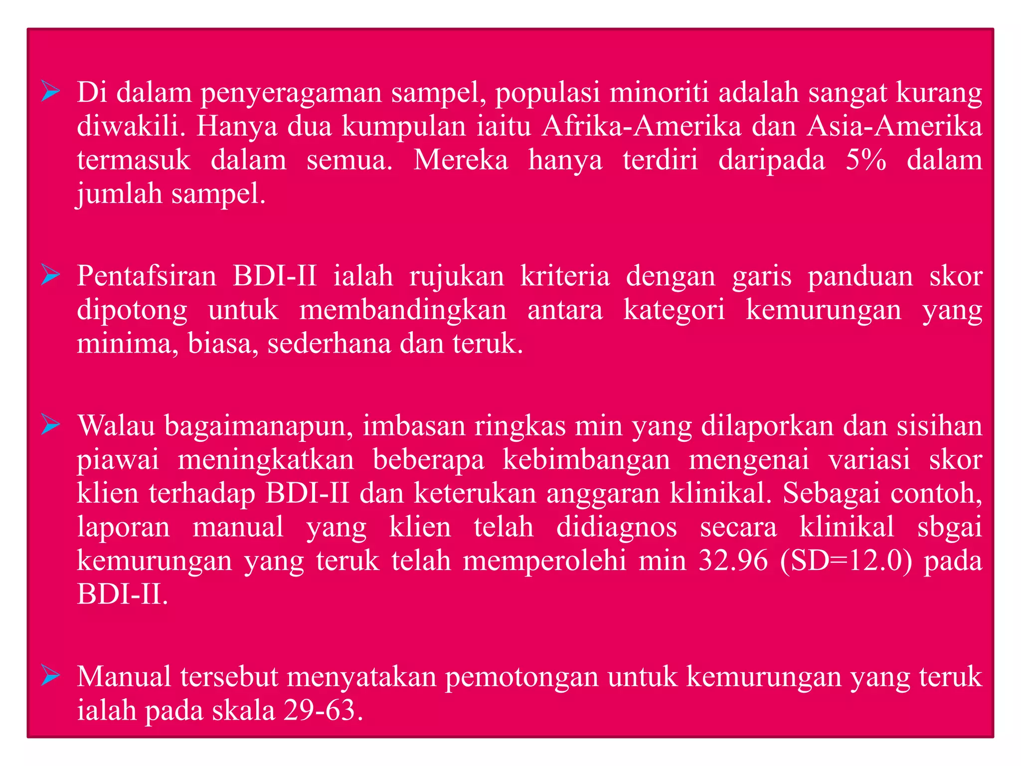 UJIAN PENGUKURAN : BECK DEPRESSION INVENTORY (BDI) | PPTX