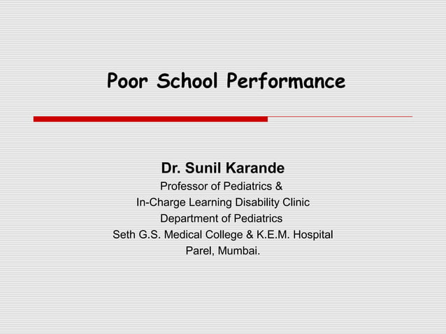 Poor school performance | PPT | Brain and Nervous System Disorders ...