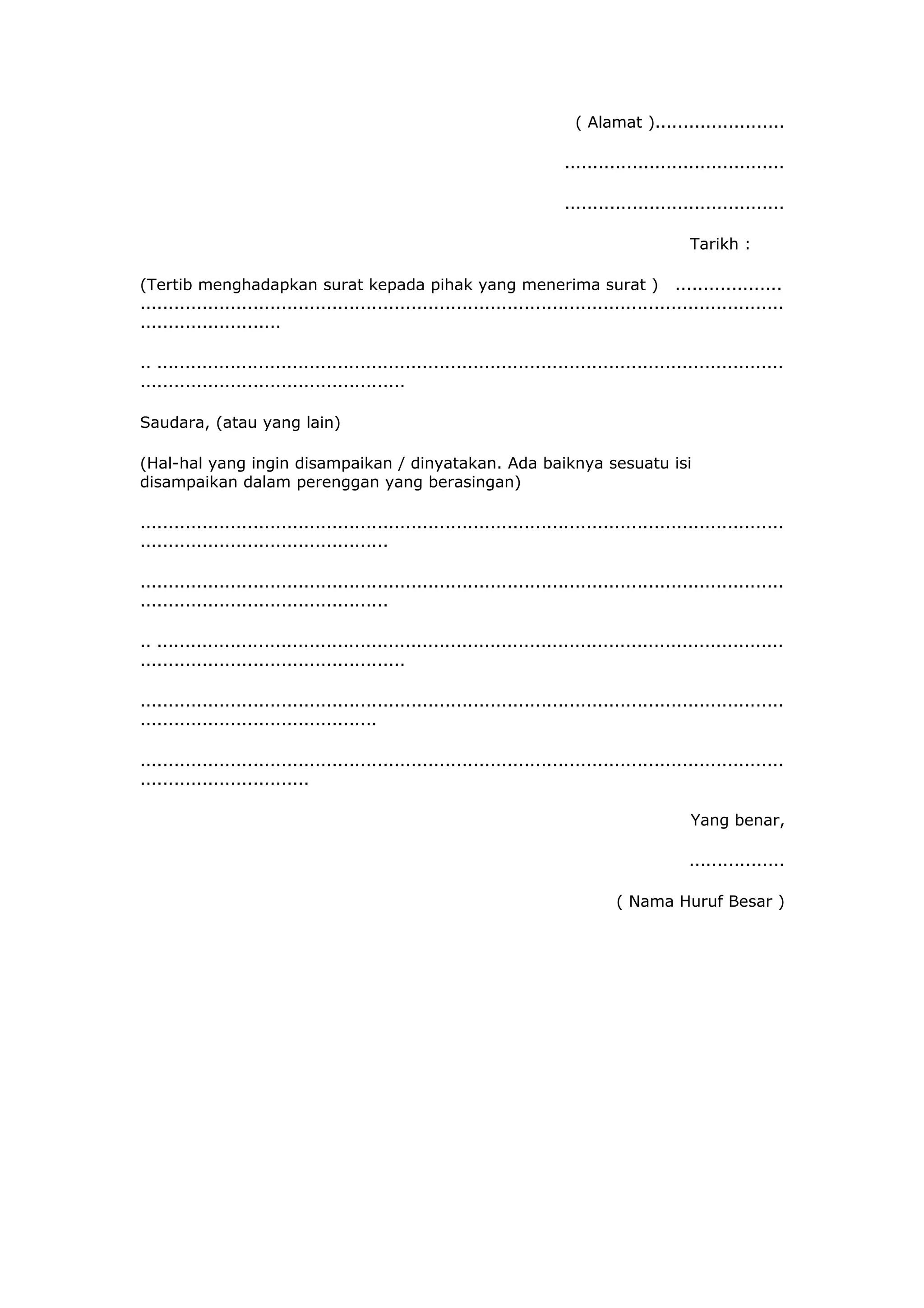 Karangan jenis surat tidak rasmi | DOC