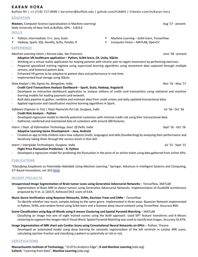 Karan Hora Resume ML | PDF