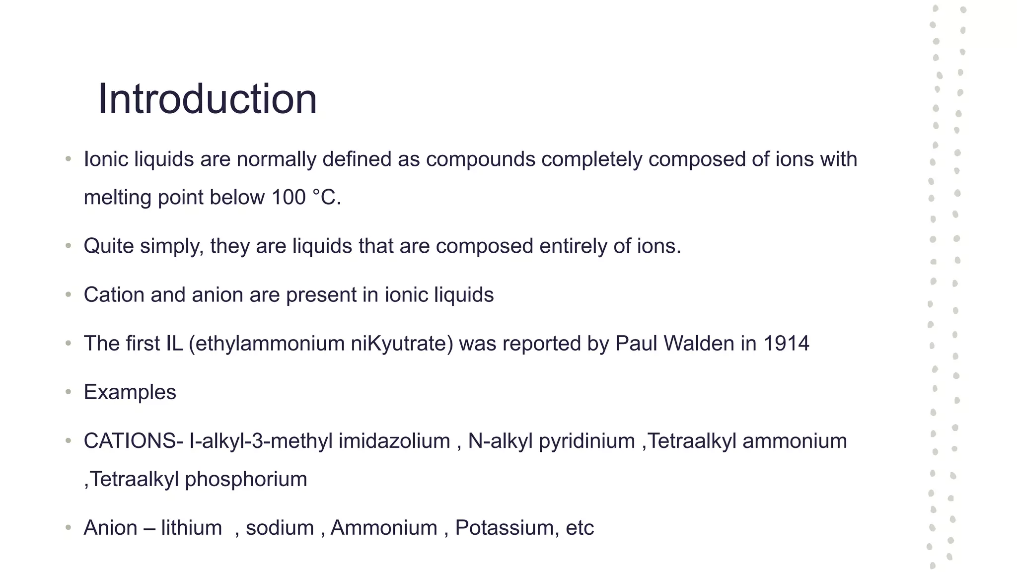 IONIC LIQUID AS AN ANTIMICROBIAL AGENT | PPTX | Chemistry | Science