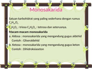 KARBOHIDRAT (Struktur, Sifat, Penggolongan dan Fungsi) | PPTX