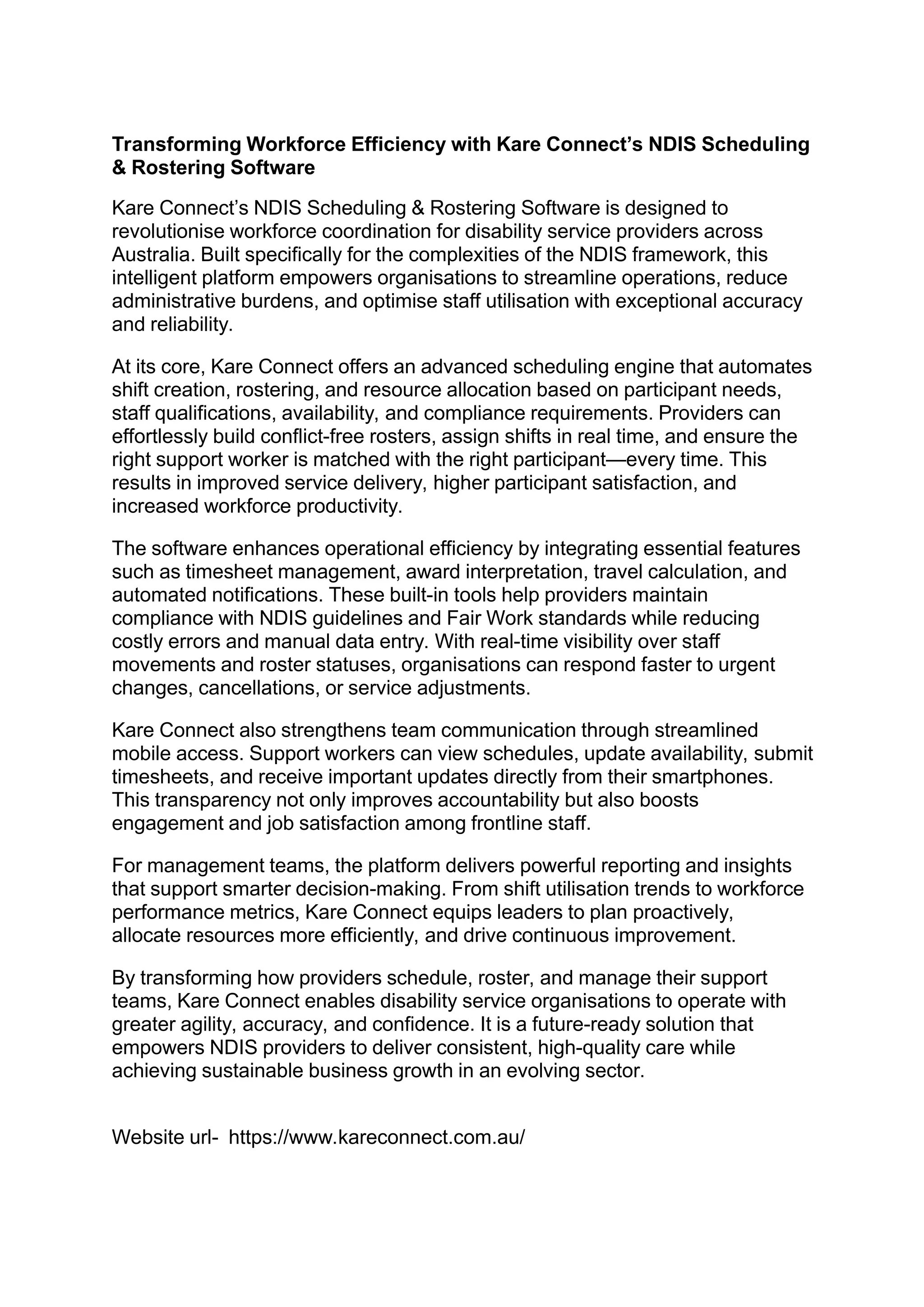 Transforming Workforce Efficiency with Kare Connect’s NDIS Scheduling & Rostering Software | PPT