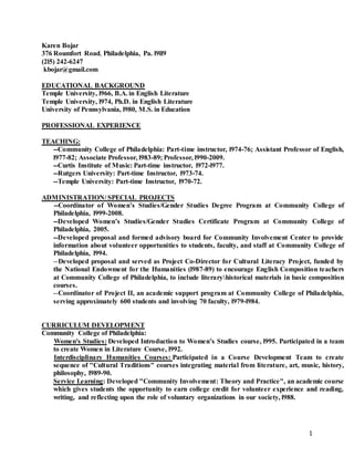 Karen Bojar Resume December 2016 | DOCX | College Education | Education