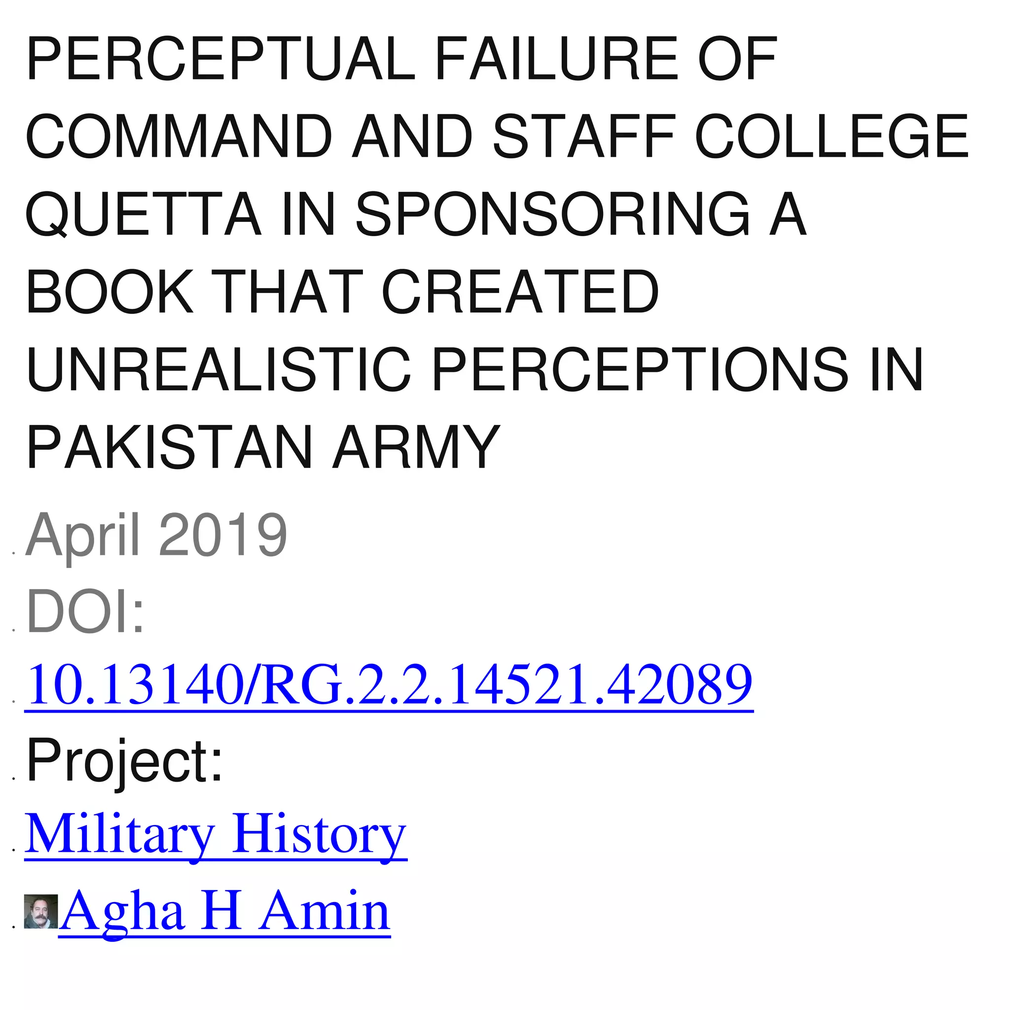 KARGIL WAR OF 1999 A CASE OF PERCEPTUAL FAILURE THAT STARTED FROM ...