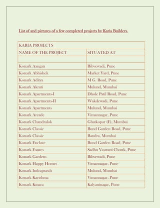 Karia builder pune | DOCX