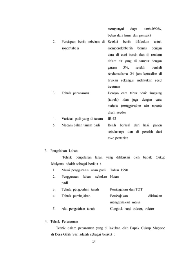 KARYA ILMIA BUDIDAYA PADI (Oryza sativa) TANAM BENIH LANGSUNG ( TABELA ) DI DESA GALIH SARI | PDF