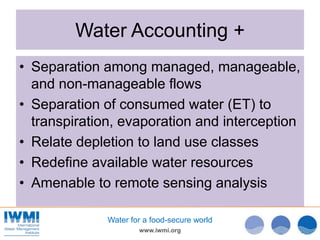 Water accounting plus (WA+): A tool for basin-wide water accounting ...