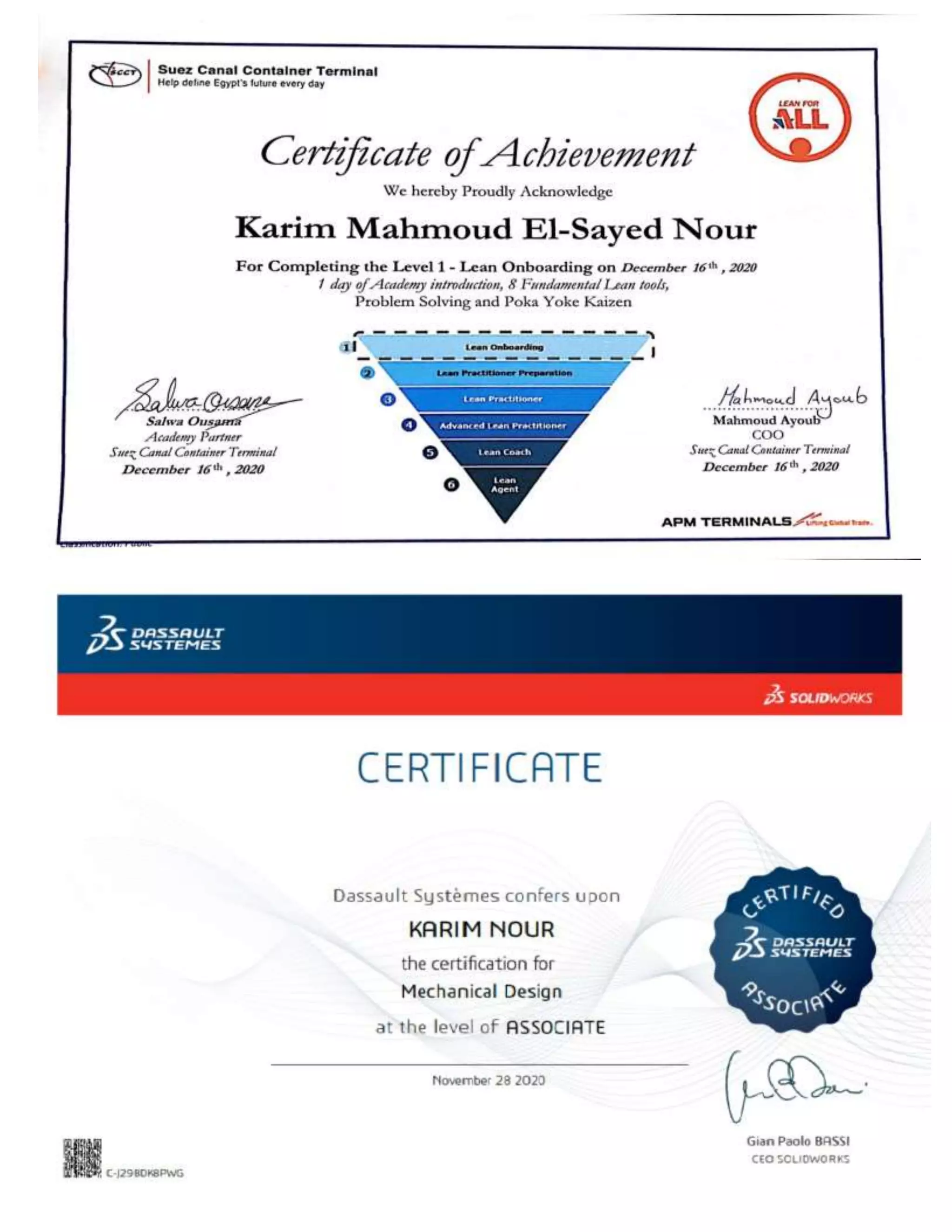 Karim Nour mechanical engineer Certifications | PDF