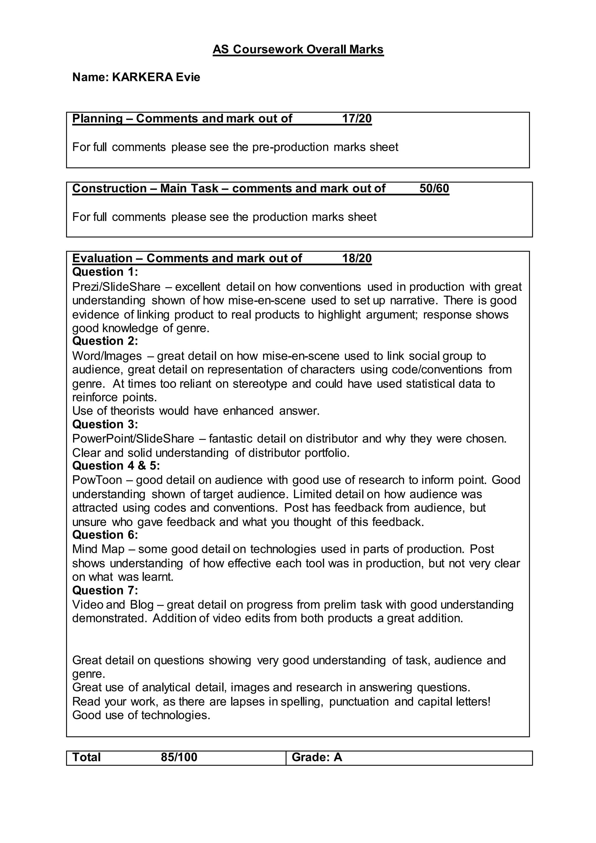 evaluation and overall feedback sheet | PDF