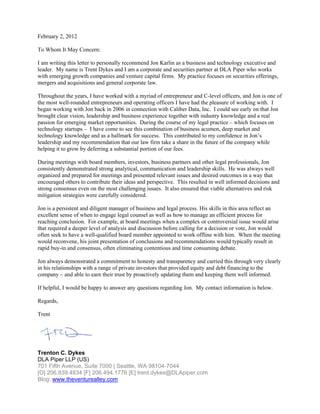 Karlin Dlap Rec Letter | PDF