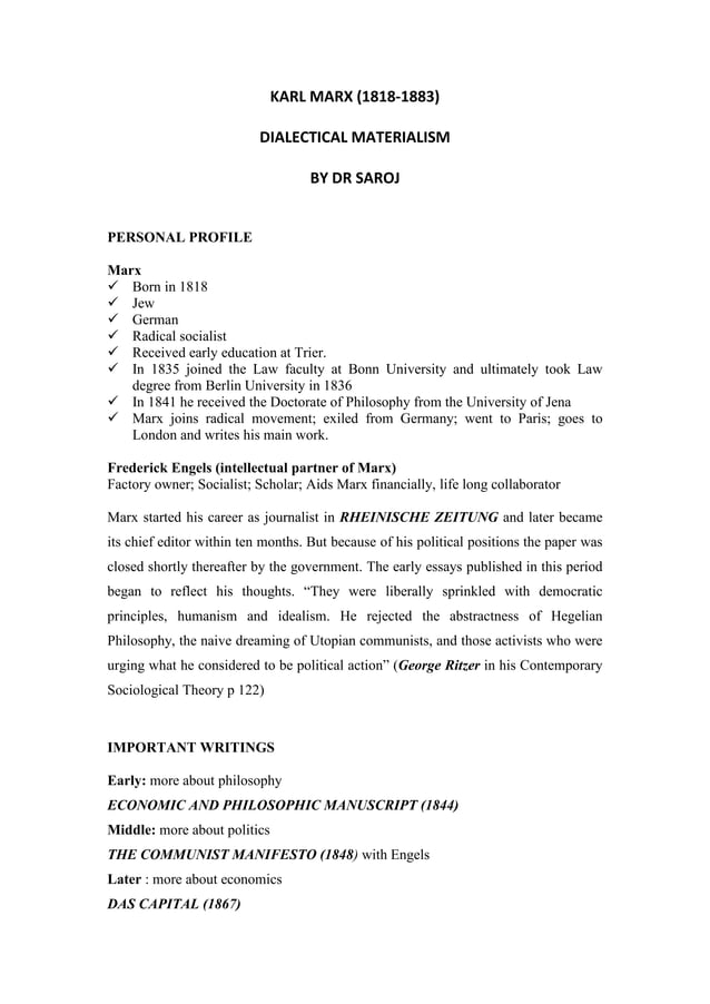 KARL MARX DIALECTICAL MATERIALISM BY DR SAROJ.pdf