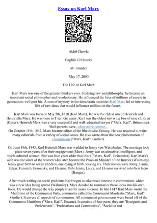 Karl Marx Essay | PDF