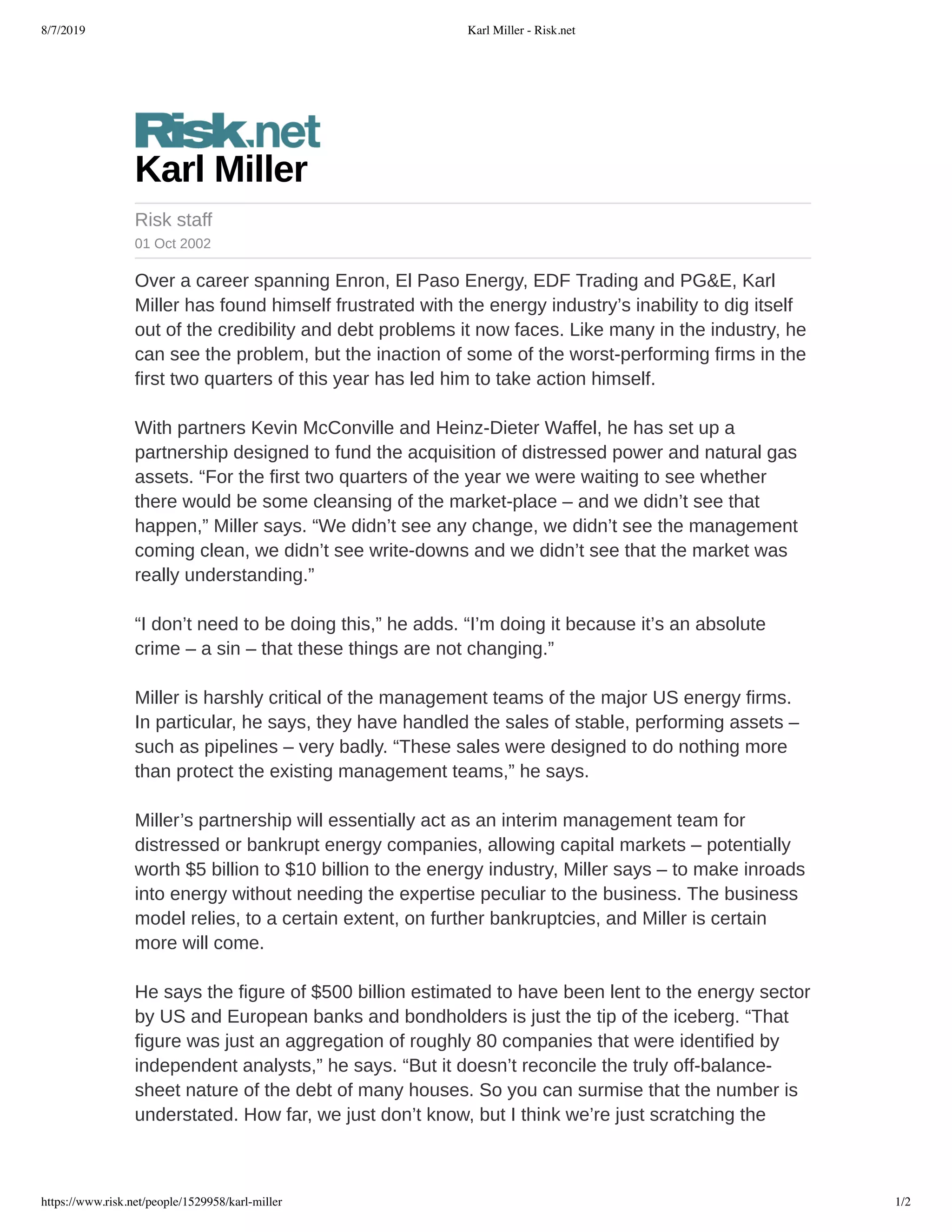 Profile of Energy Executive Karl Miller | PDF