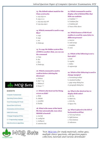 Solved Question Paper of Computer Operator Examination Conducted by EPF ...